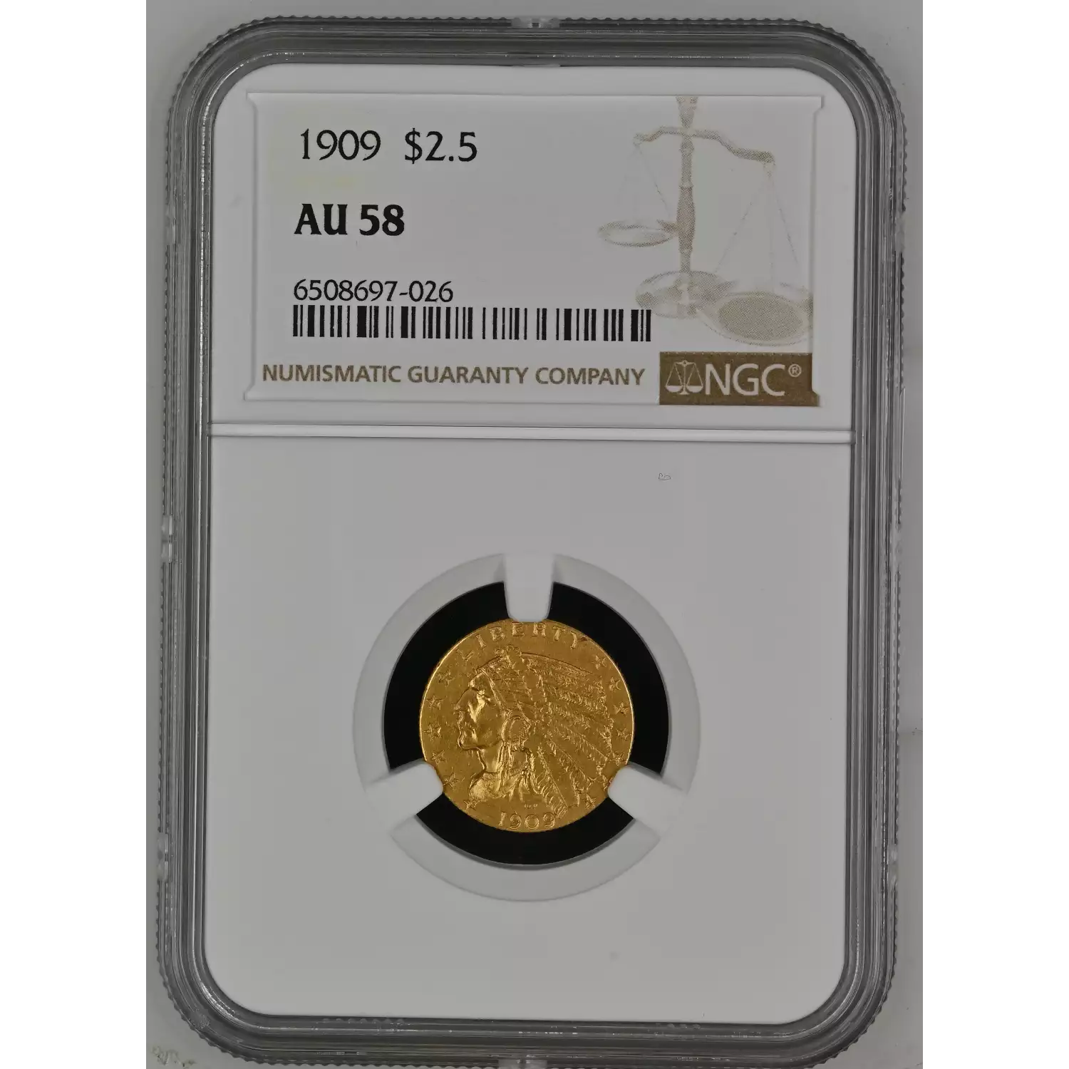 1909 Gold Quarter Eagles $2 1/2 Indian Head NGC AU-58 - Copper State ...