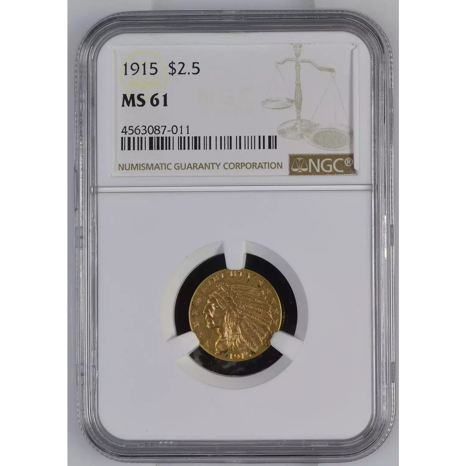 1915 Gold Quarter Eagles $2 1/2 Indian Head NGC MS-61 - Copper State ...